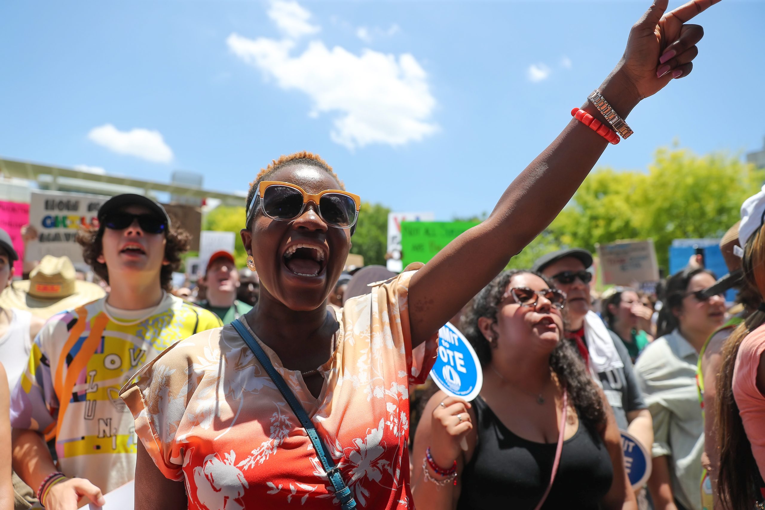 Protesters speak outside Houston NRA Convention - DefenderNetwork.com